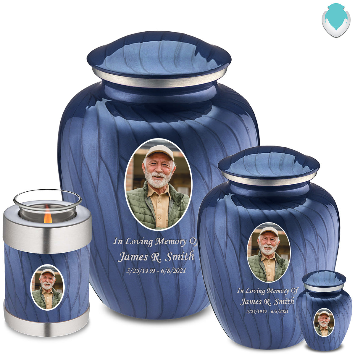 Adult Embrace Pearl Cobalt Blue Portrait Cremation Urn