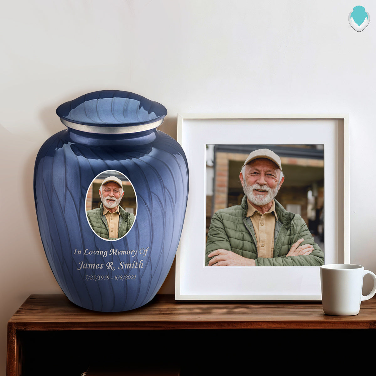 Adult Embrace Pearl Cobalt Blue Portrait Cremation Urn