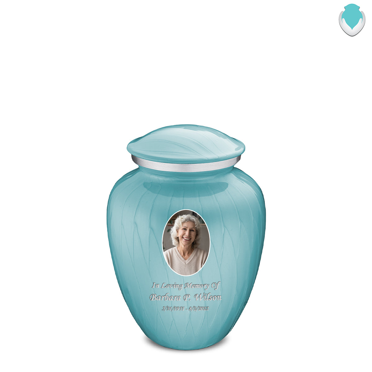Medium Embrace Pearl Light Blue Portrait Cremation Urn