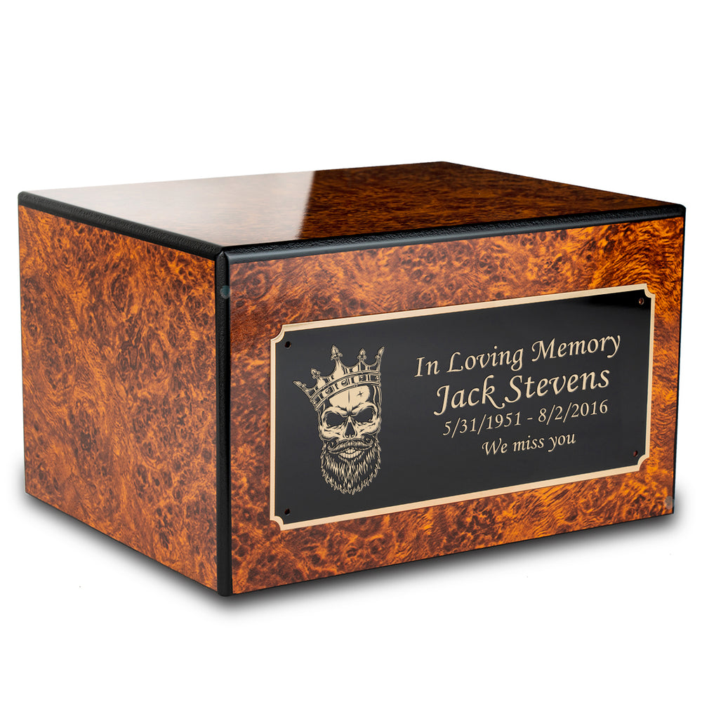 Custom Engraved Heritage Burl Adult Cremation Urn Memorial Box for Ashes